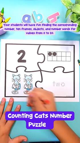 Counting Cats Number Puzzles | Kindergarten Math Worksheets | Math Game