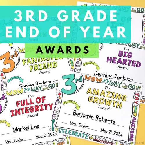 Class Superlative Student Editable 3rd Grade End of Year Award Certificates