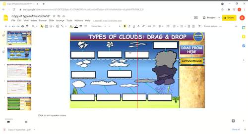 Types Of Clouds: Drag & Drop Worksheet: Google Slides. Powerpoint. Weather.