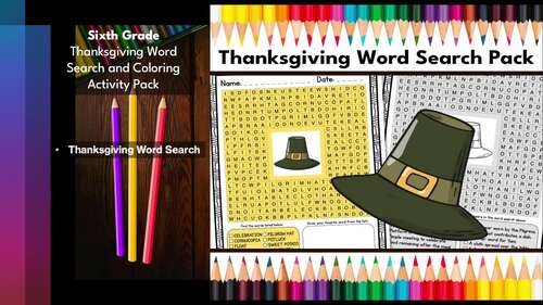 6th Grade Thanksgiving Word Search and Coloring Activity Pack for Sixth ...