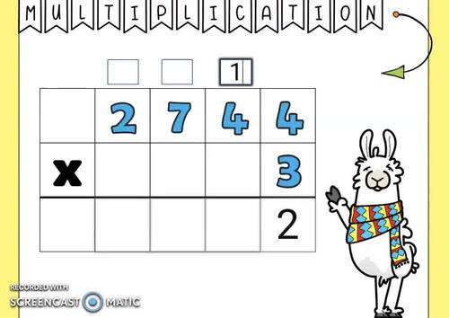 4 digit by 1 digit multiplication standard form WITH regrouping Boom™ Cards
