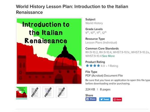 World History Lesson Plan: Introduction to the Italian Renaissance