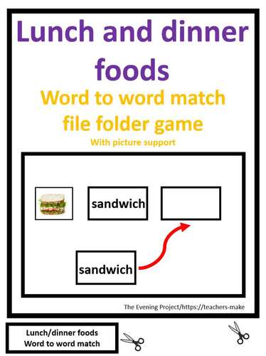 Lunch/dinner vocabulary word to word matching file folder game for Sp ...