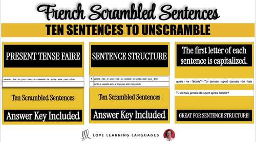 French Verb Faire Present Tense - French Scrambled Sentences Exercise