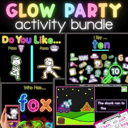 Glow Party Games Kindergarten Phonics CVC Words Counting Glow Day ...