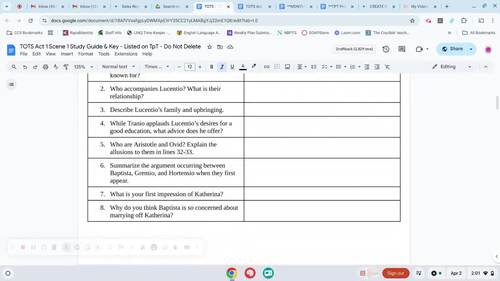 Taming of the Shrew Act #1 Reading Guides with Answer Keys | TPT