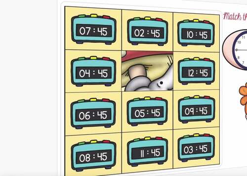 TELLING TIME BOOM CARDS HIDDEN PICTURE MATH MATCH ANALOG & DIGITAL ...