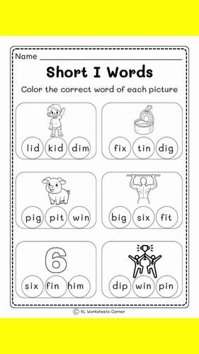 CVC Words: Short I Worksheets for Kindergarten-PHONICS SPELLING ...