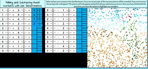 Adding and Subtracting Mixed Numbers With Like Denominators Pixel Art