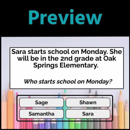 Back to School 2-sentence Stories for Reading Comprehension-Boom™ Cards