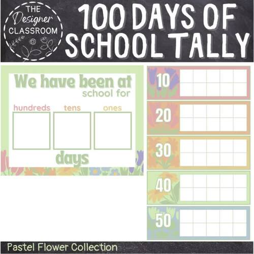 100 Days of School Tally | Pastel Flower Classroom Decor | TPT