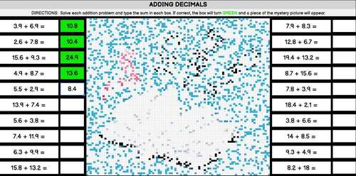 Read Across America Adding Decimals Math Digital Pixel Art | TPT