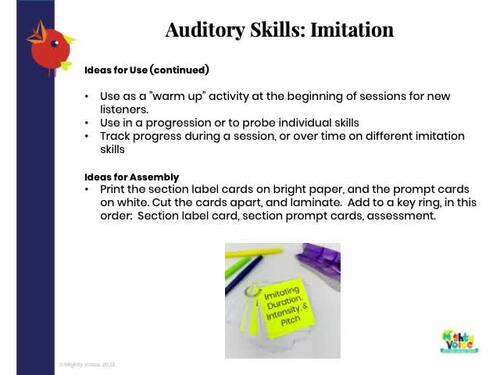 Auditory Skills - Imitation Skills Tasks Cards for Speech Therapy & Deaf Ed