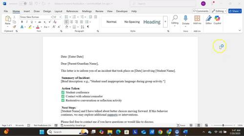 Behavior Incident Notification Letter | Editable Parent Communication