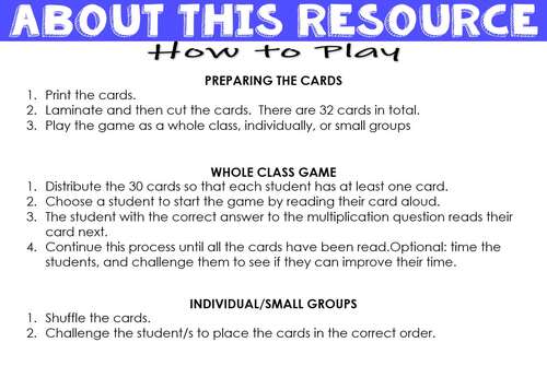 Back to School - I Have Who Has? Printable Interactive Game for Grade 3 & 4