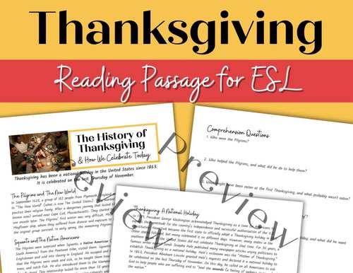 ESL Thanksgiving Reading Comprehension Activities for Adults & Teens