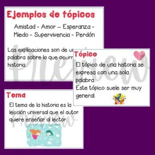 Tópico vs. Tema- Presentación, Tarjetas de trabajos, Evaluaciones ...