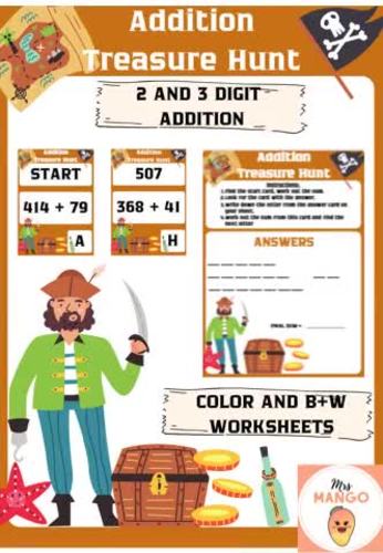 Addition Treasure Hunt - 2 and 3 digits - Fun Activity by Kim Nolasco