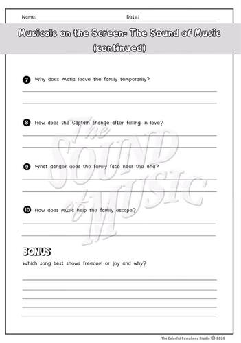 10 Musical Movie Worksheets | Film Musical Analysis for MS & HS | Print ...