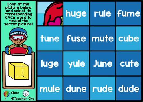 CVCe Word Comprehension Long U with Audio Winter Puzzle Reveal BOOM™ Cards