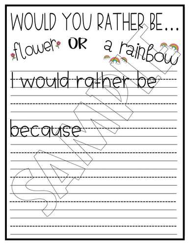 Would you Rather be a Rainbow or Flower Creative Writing Bulletin Board