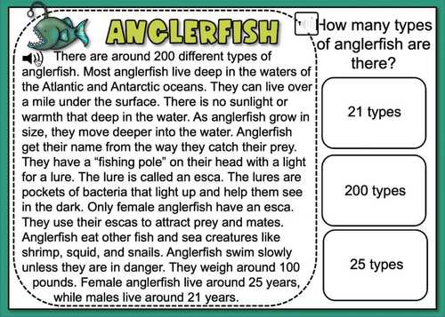 Anglerfish Finding Citing Text Evidence Reading Boom Cards Task Cards ...