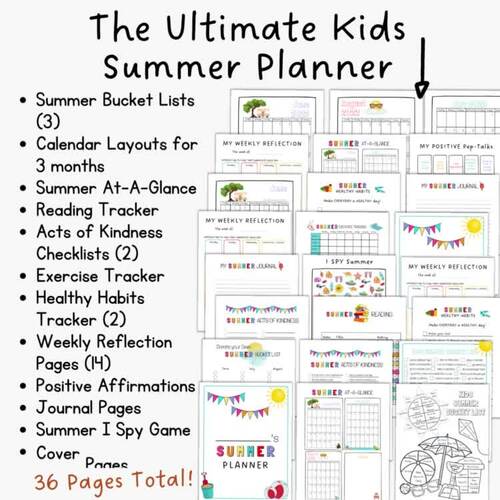 Summer Activity Calendar plus Writing Pages | Summer Bucket List Ideas ...