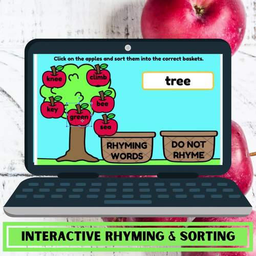 Apple Rhyming Activities Worksheets and Digital Slides to Practice Rhymes