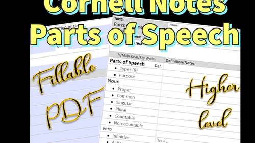 VISUAL G.O. & Cornell-Notes PARTS OF SPEECH bundle! Scaffolded, good ...
