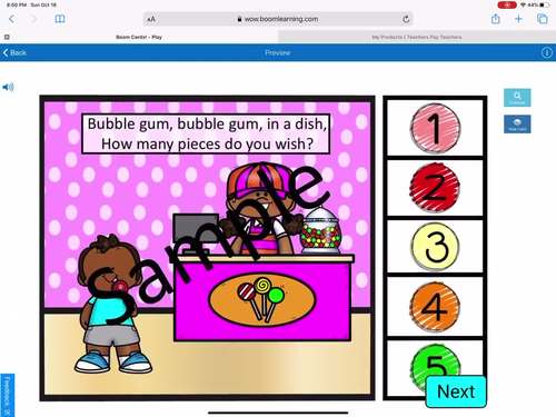 Song Play Bubble Gum Bubble Gum in a Dish BOOM Card Deck Speech Language