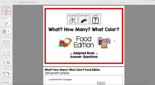 How Many? What Color? What? Adapted Book {FOOD} by The Autism Helper