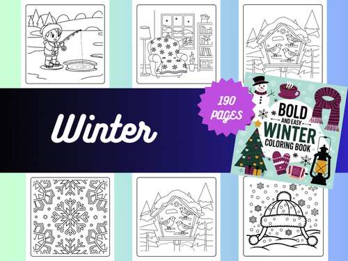 Winter Coloring Book | 190 Large Print Funny Designs Pages | Stress ...