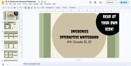 4.RL.01 4th Grade Making Inferences Google Slides Interactive Whiteboard