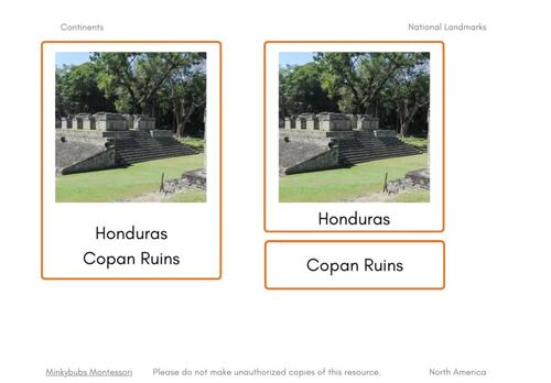 Landmarks of North America 3 4 and 5 Part Cards by Minkybubs Montessori