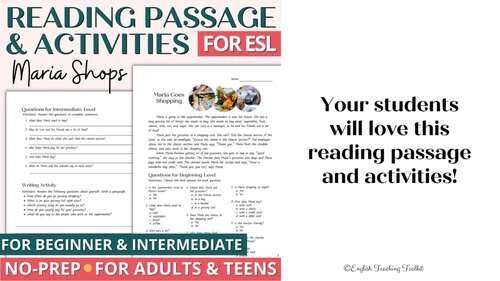 Adult ESL Reading Comprehension Passage & Questions - Beginner ESL ...