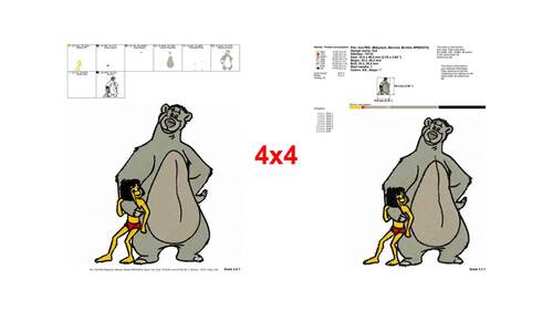 The Jungle Book Mowgli and Baloo cartoon friendship embroidery designs ...