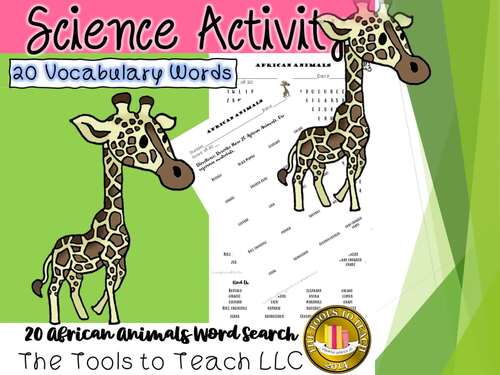 20 African Animals Vocabulary Word Search and Key by The Tools to Teach LLC