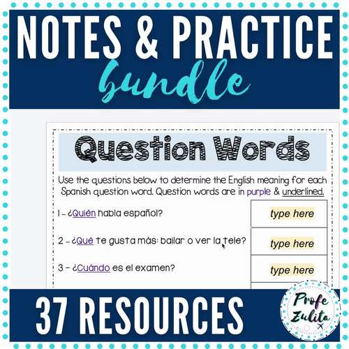 Spanish Guided Notes & Practice Grammar Worksheets BUNDLE | Digital & Print