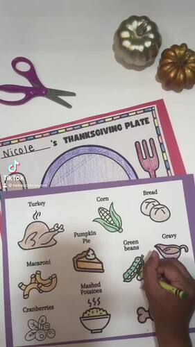 My Thanksgiving Plate Craft | Color and Cut Activity by KekesClassroom