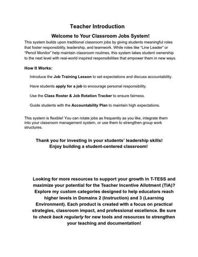 Classroom Jobs Plus Lesson Plan for Upper Elementary & Middle School