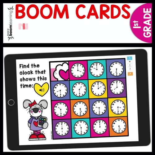 Telling Time Valentine Themed Boom Cards HIDDEN PICTURES Digital Task Cards