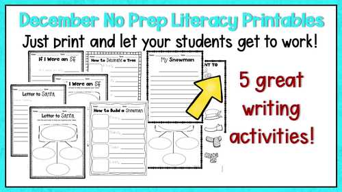 December First Grade No Prep Literacy Worksheet Packet + TpT EASEL Activity