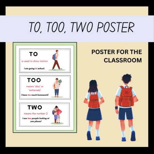To, Too, Two Homophones Bundle Including Poster, Flashcards & Worksheet ...