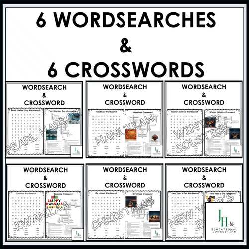 December Word Search Crossword Activity | 6 Holiday Puzzles | Christmas ...