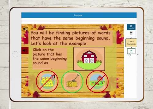 Beginning Sounds Matching Fall Pictures by Beginning Sound (Boom Cards)