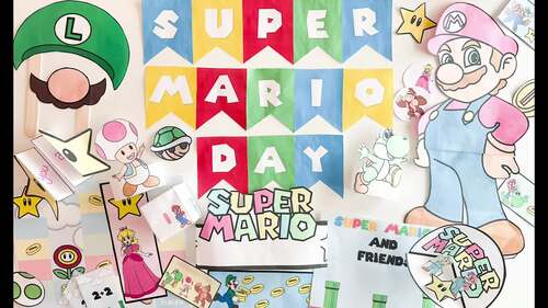 Super Mario Day Bundle- Literacy, Math, Crafts, Games, & Decor | TPT
