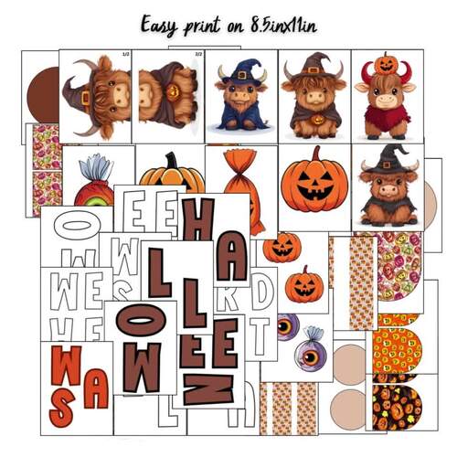 Halloween Bulletin Board Kit, Highland Cow October, Classroom Decor ...