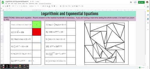 Logarithmic and Exponential Equations Activity | TPT