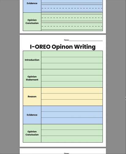 Grade 2 I-OREO Opinion Writing Graphic Organizer with Handwriting Scaffolds