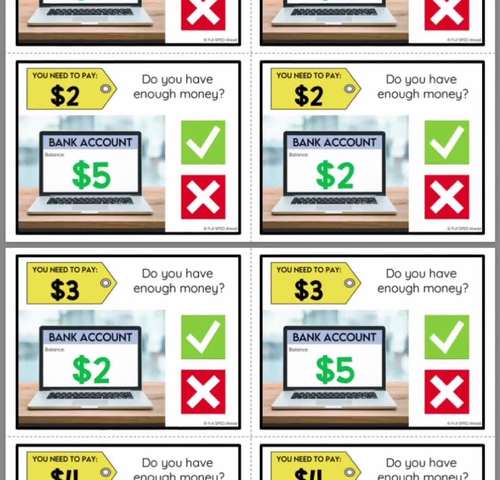 Reading Money Amounts Bank Account Task Cards for Special Education